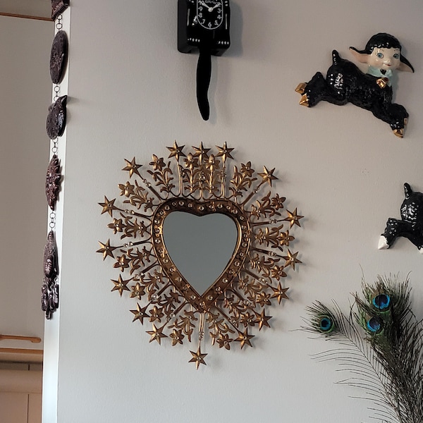 Celestial Gold Heart Shaped Star Jewelled Mirror - Etsy