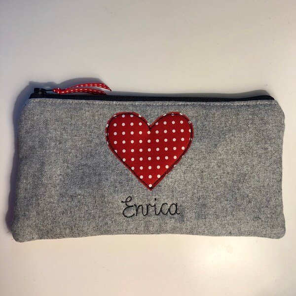 Heart Personalised Pencil Case - Custom Pen Case With Choice of Wording ...