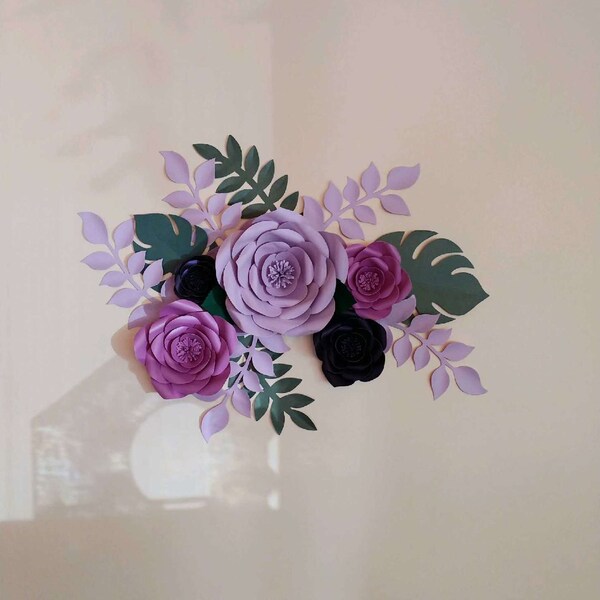 PURPLE PAPER FLOWERS Decorations for Wall, Wedding, Bridal Shower, Baby ...