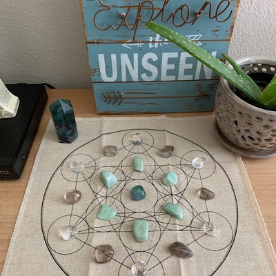 Metatrons Cube Grid Kit/ Crystal Grid Mat Kit With 19 Crystals ...