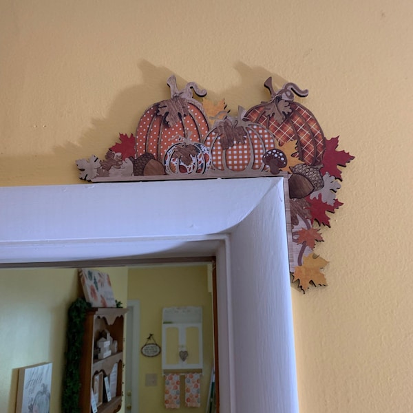 Fall Pumpkins Door Corner Decor, Wooden Autumn Pumpkin Door Topper ...