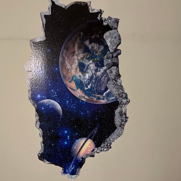 Space Wall Decal - Earth Planet 3D Smashed Wall Art Sticker Kids Room ...