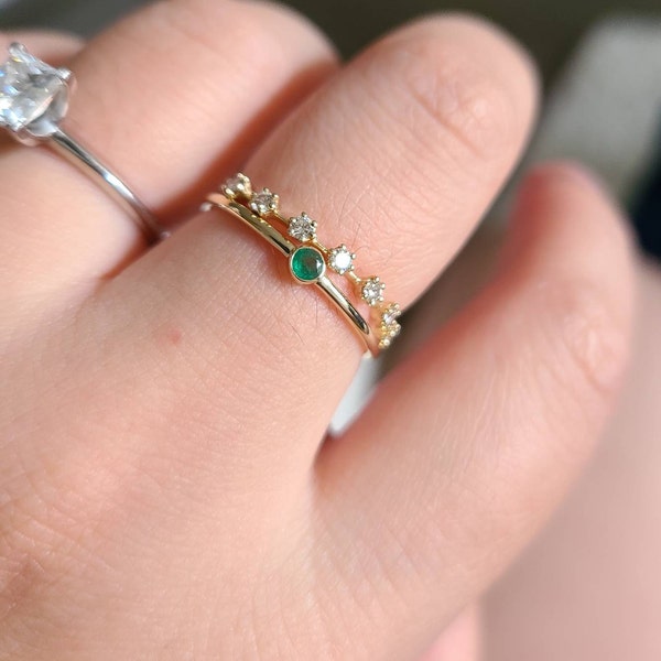 Emerald Ring / 14k Gold Single Emerald 0.08ctw Engagement Ring ...