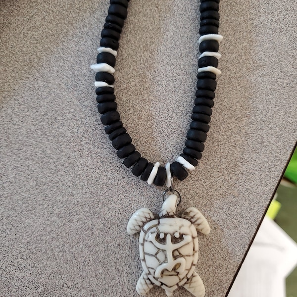 Puka Shell Black Coconut Beads 18-inch Necklace SUP Hawaiian Surfer ...