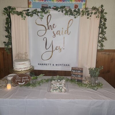 She Said Yes Sign, Personalized Engagement Backdrop, Navy Blue and Gold ...