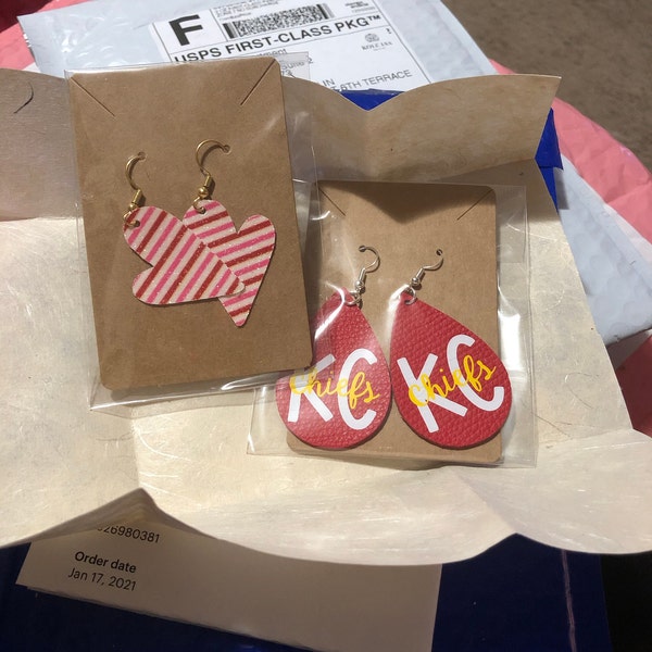Kansas City Football Earrings | Genuine Leather Earrings | KC Football ...