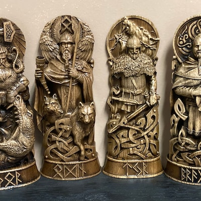 Bragi Statue, Norse Gods, Wood Carving Altar Heathen Asatru Viking God ...