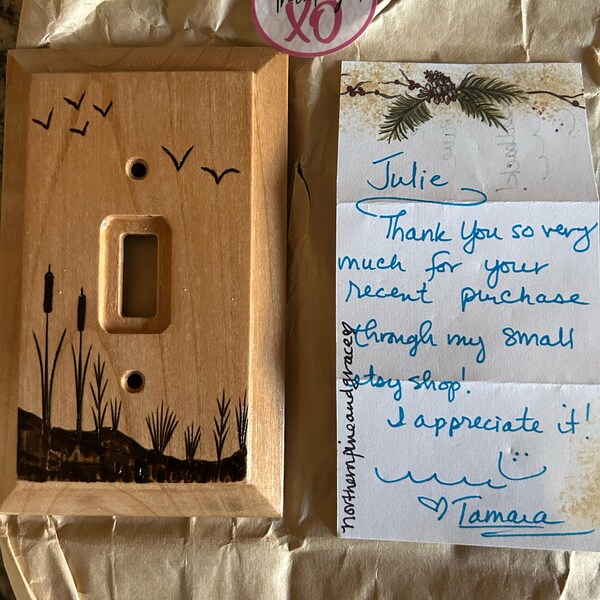 Wooden Triple Light Switch Cover With Wood Burned & Water Colored Birch ...