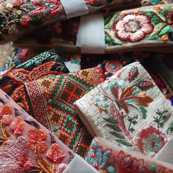 Trim by the Yard Net Fabric Lace-floral Embroidery Trim Lace Silk Sari ...