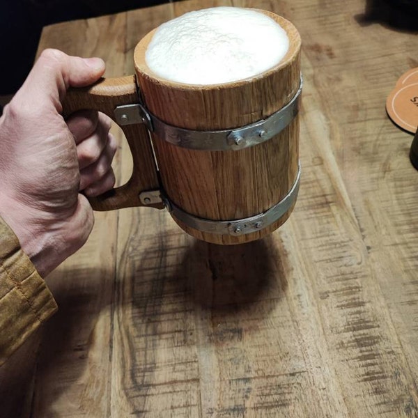 Wooden Oak Bucket [10L — 15L] Rustic Whiskey Barrel / Round Water Pail ...