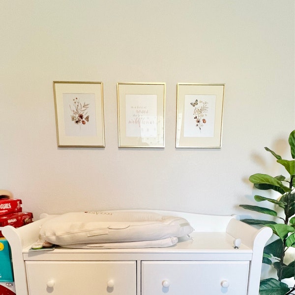 Set of 3 Boho Wildflowers Floral Art Prints, Leaf Art, Botanical ...