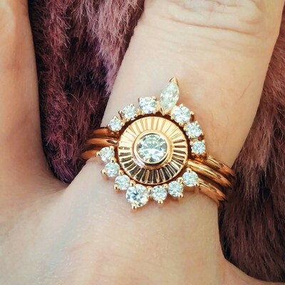 Unique Engagement Ring Set, Sunset Ring Set, Sunstone, Sapphire ...