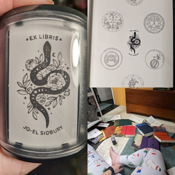 Snake & Floral Bookplate Stamp - Ex Libris Personalized Rubber Stamp ...