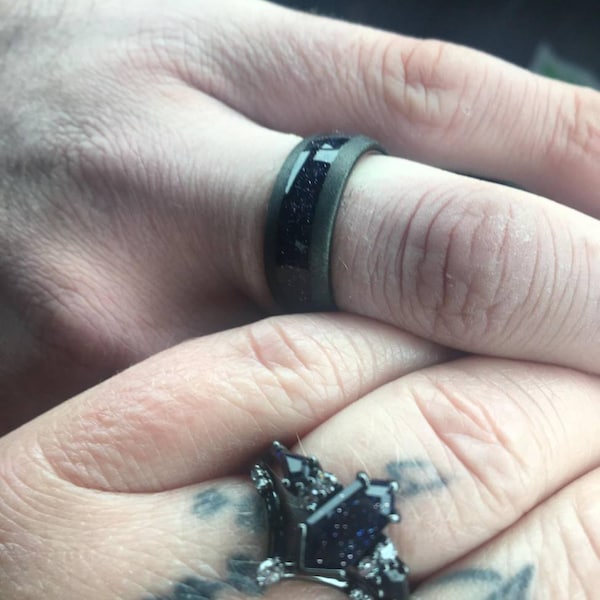 Rift Nebula Ring Set, His Her Starry Night Wedding Band, Personalized ...