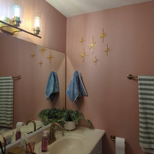 Mini Elongated Mid Century Modern Starbursts Wall Decor Set of 6 Indoor ...