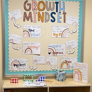 BOHO RAINBOW Growth Mindset Posters Neutral Rainbow Classroom Decor ...