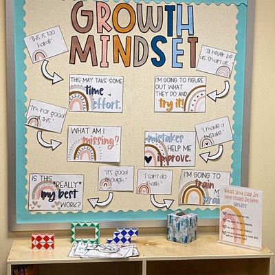 BOHO RAINBOW Growth Mindset Posters Neutral Rainbow Classroom Decor ...