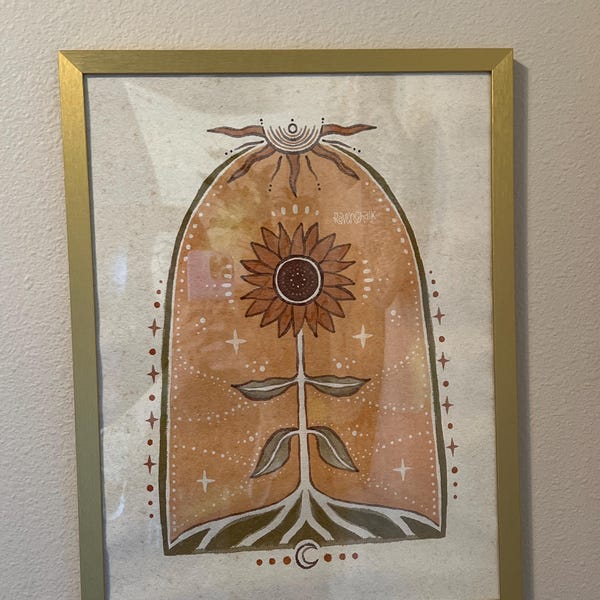 Sun Poster Sunflower Art Print Boho Room Decor Earthy Flower ...