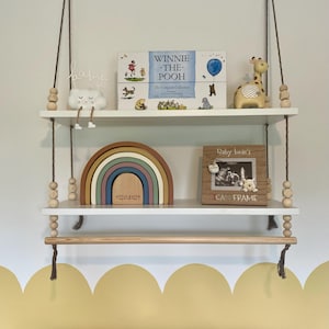 2 Tier Nursery Shelf With Clothes Rail, White Shelf With Rail, Double ...