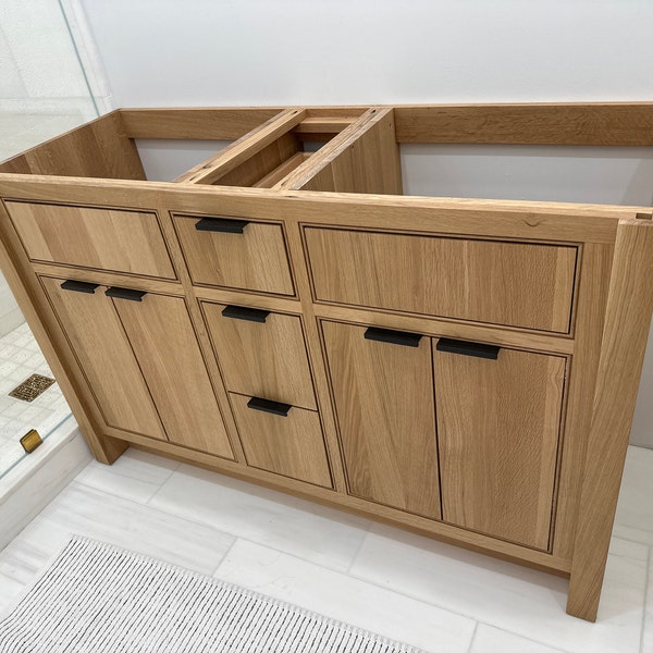 Handmade White Oak Floating Vanity: Reeded Tambour Front, Customizable ...