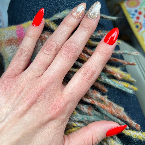 Fall Press on Nails, Autumn Nails, Gold Flakes, Leaf Color Nails, Matte ...