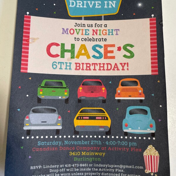 Editable, Drive-in Movie Birthday Invitation, Drive-in Movie Party ...