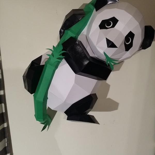 DIY Paper Panda on Bamboo, Papercraft Model, Polygonal Paper Craft ...