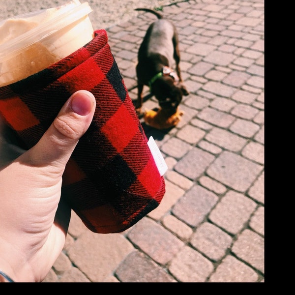 Checkers Flannel or Cotton Insulated Iced Coffee Cozy, Hot Coffee Cozy ...