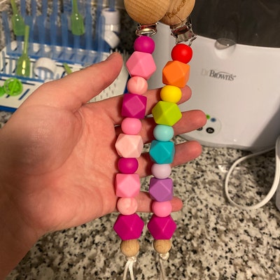 Rainbow Pacifier Clips Girl Paci Clip Leopard Binky Clip Rainbow Paci ...