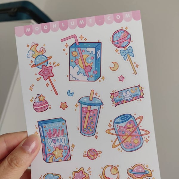 Cosmic Snacks Sticker Sheet - 18 Cute Matte Vinyl Waterproof Stickers ...