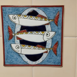 Handmade Ceramic Tile With Fish Home Decor Tile Hanging on a | Etsy