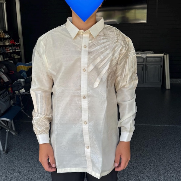 FILIPINIANA Jusi Fabric Hand Painted BISHOP SLEEVE Jacket Barong ...