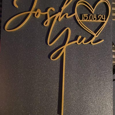 Personalized Wedding Cake Topper With Heart, Custom Couples Script Cake ...