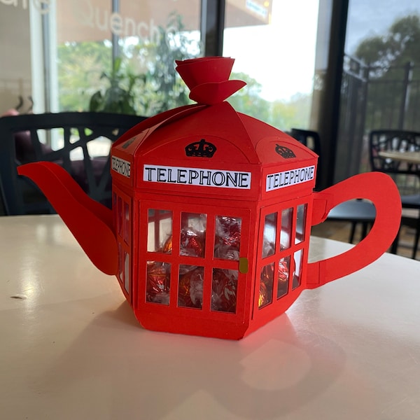 Red Telephone Teapot Box SVG + PDF Templates. Novelty Teapot Gift Box ...