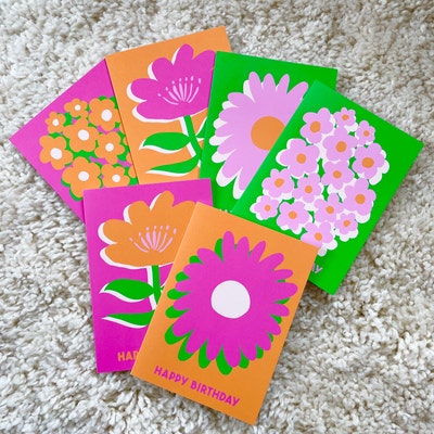 Bloom Birthday Card Set Set of 6 Cards Botanical Design Floral Print - Etsy