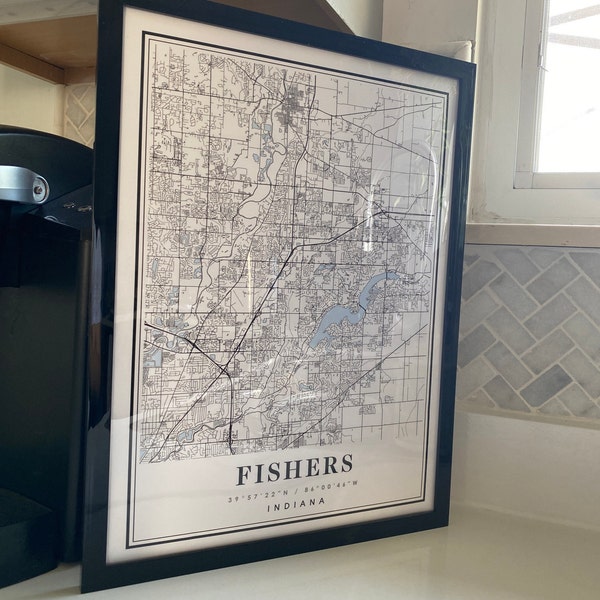 Fishers Indiana Map, Fishers IN Map, Fishers City Map, Fishers Print ...
