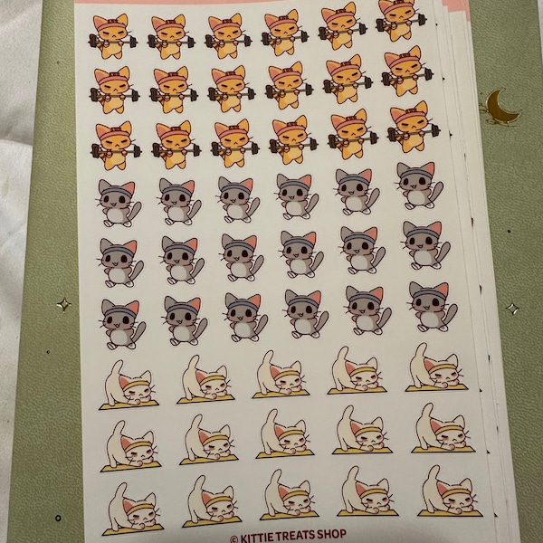 Kawaii Cat Workout Planner Stickers, Workout Reminders, Cute Planner ...