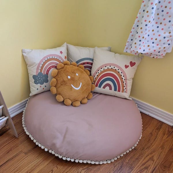 Cotton Round Floor Pillow – Large Round Cushion for Kids Room ...