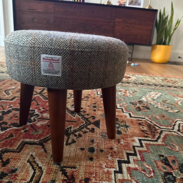 Burnt Orange Embroidered Thistle and Harris Tweed Footstool With ...