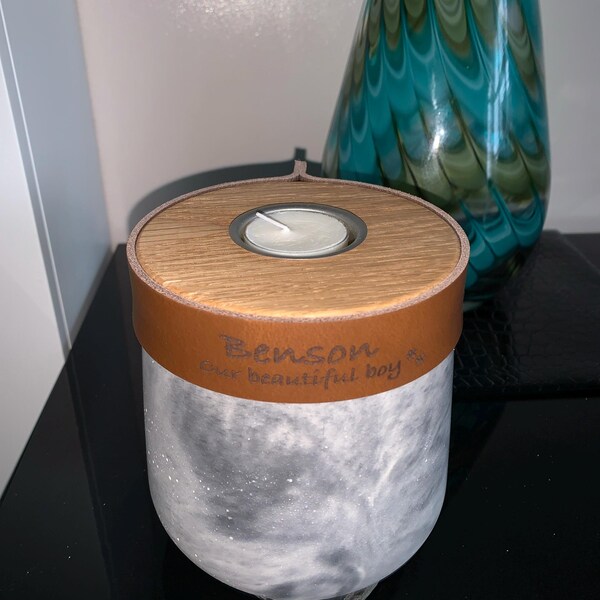Dog Urn for Cremation Ashes, Large Size, Modern Candle Urn, Mist Grey ...