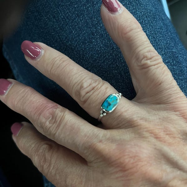 Rectangular Shape Turquoise Ring // 925 Sterling Silver With Genuine ...