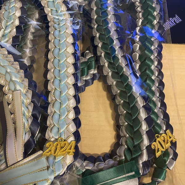 Graduation Stole Open Ended Double Braided Ribbon Lei Pink / White Gold ...