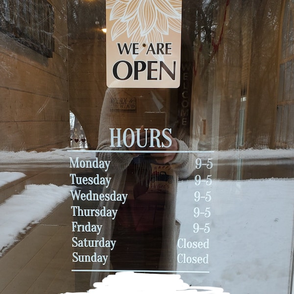 Store Hours Window Decal | Simple Hours of Operation | Storefront Decal ...