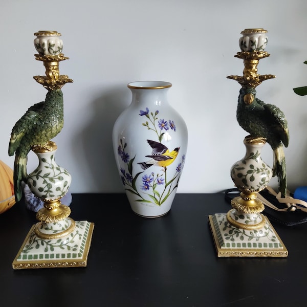 Chic Green Gold Parrot Candle Holder, Bird Candlestick, Hollywood Regency, Glam Decor, Luxury ...