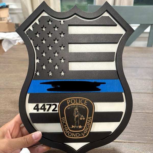 Custom Police Shield Wall Plaque - Personalized Thin Blue Line Design ...