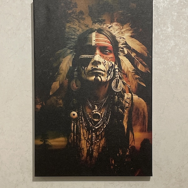 Great Chief Native American Art Print or Canvas Wrap. Warrior Painting ...