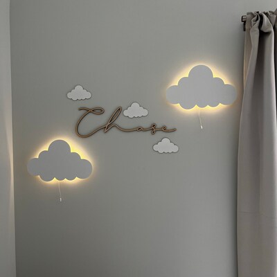 Nursery CLOUD Wall Light,wooden Wall Light, Kids Room Decor, Baby Room ...