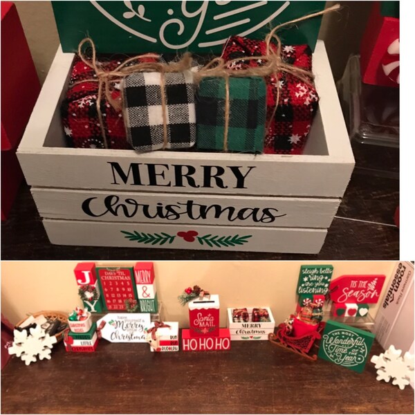 Christmas Tiered Tray Decor, Mini Crate for Tiered Tray, Christmas Mini ...