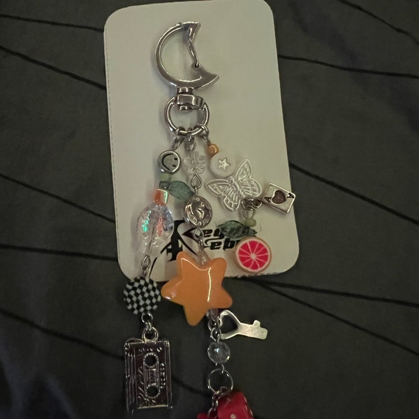 Y2k Aesthetic Cute Keychain With Acrylic Cherry Charm. Y2k Star Purse ...