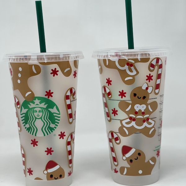 Christmas Gingerbread Men Sbux Cold Cup No Hole SVG PNG Dxf No Gap ...